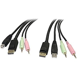 StarTech.com 6ft 4-in-1 USB DisplayPort KVM Switch Cable w/Audio & Microphone (DP4N1USB6),Black