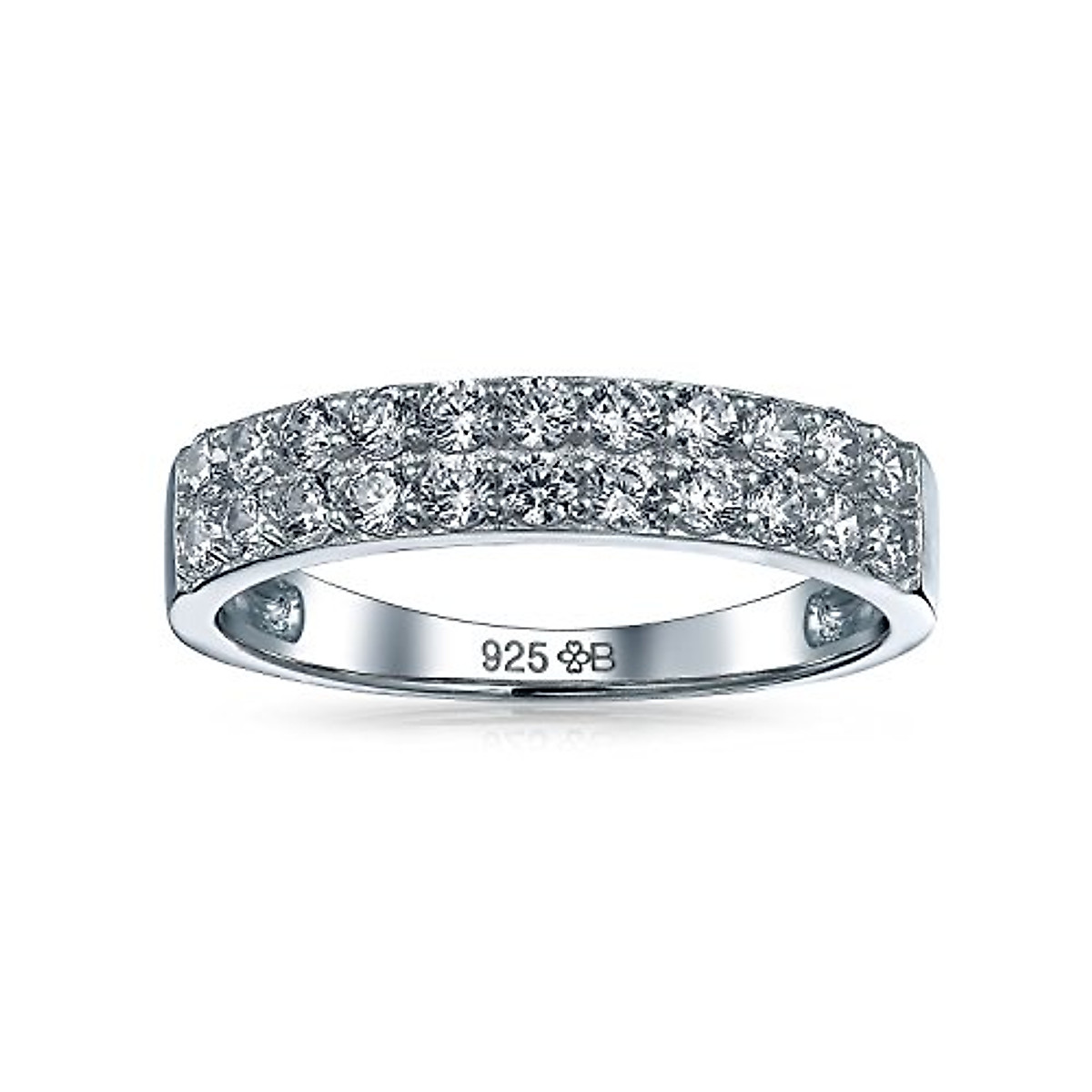 Bling Jewelry Micro Pave Cubic Zirconia AAA CZ Stackable Anniversary Wedding Band Ring For Women .925 Sterling Silver 3MM