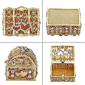 ELLDOO Crystal Treasure Chest Box Floral Engraved Jewelry Box Wedding Box Keepsake Box Ring Earring Small Trinket Storage Organizer Box for Girls Women Wedding Brithday Gift, Gold