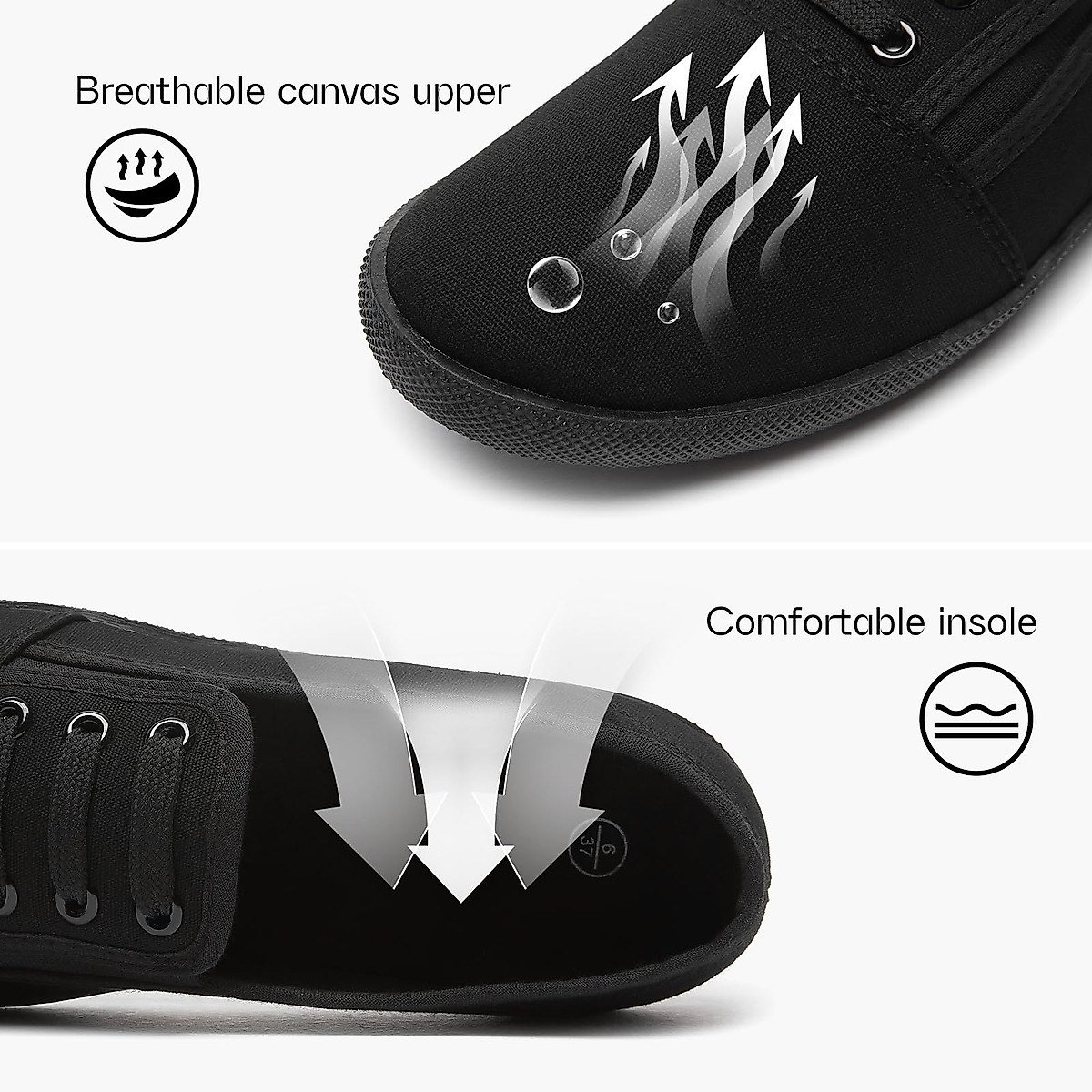 Women's Canvas Slip on Sneakers Casual Slip on Walking Shoes Womens Tennis Shoes Flat Dress Shoes Non Slip Work Shoes(Black Mno.us8)