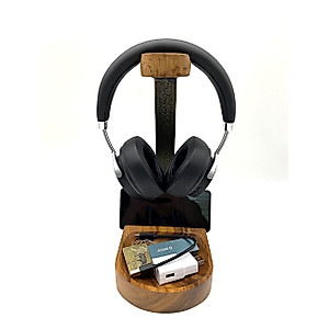 WRIGHTMART Acacia Wood Headphone Stand, Headset Stand with Storage Tray, Heavy Duty Holder for Over-Ear Headphones, Cell Phone, iPhone, Compatible with Bose, Beats, Sony, Sennheiser