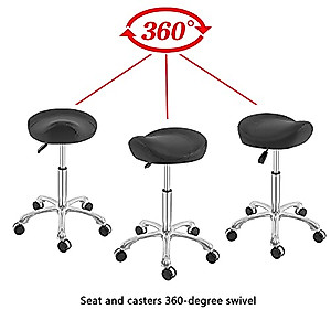 MWOSEN Saddle Stool Rolling Swivel Height Adjustable with Wheels. Ergonomic Saddle Chair Salon, Spa, Tattoo, Pedicure, Massage -Esthetician Chair(Black)