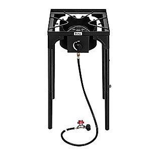 Outdoor Camp Stove,Single Burner High Pressure Propane Gas Cooker Portable Cast Iron Patio Cooking Burner for Camping,Fishing,Parties,Tailgates Hunting