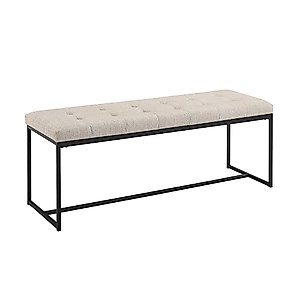 Walker Edison Modern Tufted Upholstered Entryway Bench Cushion Hallway Metal Bedroom Bench Ottoman, 48 Inch, Tan