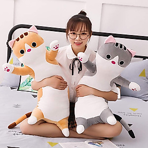 Jensquaify Long Cat Plush Pillow, Cat Stuffed Animals Body Pillow Cute Kitten Plush Hugging Pillow Toy Gifts for Kids (Gray, 19.68 inch)