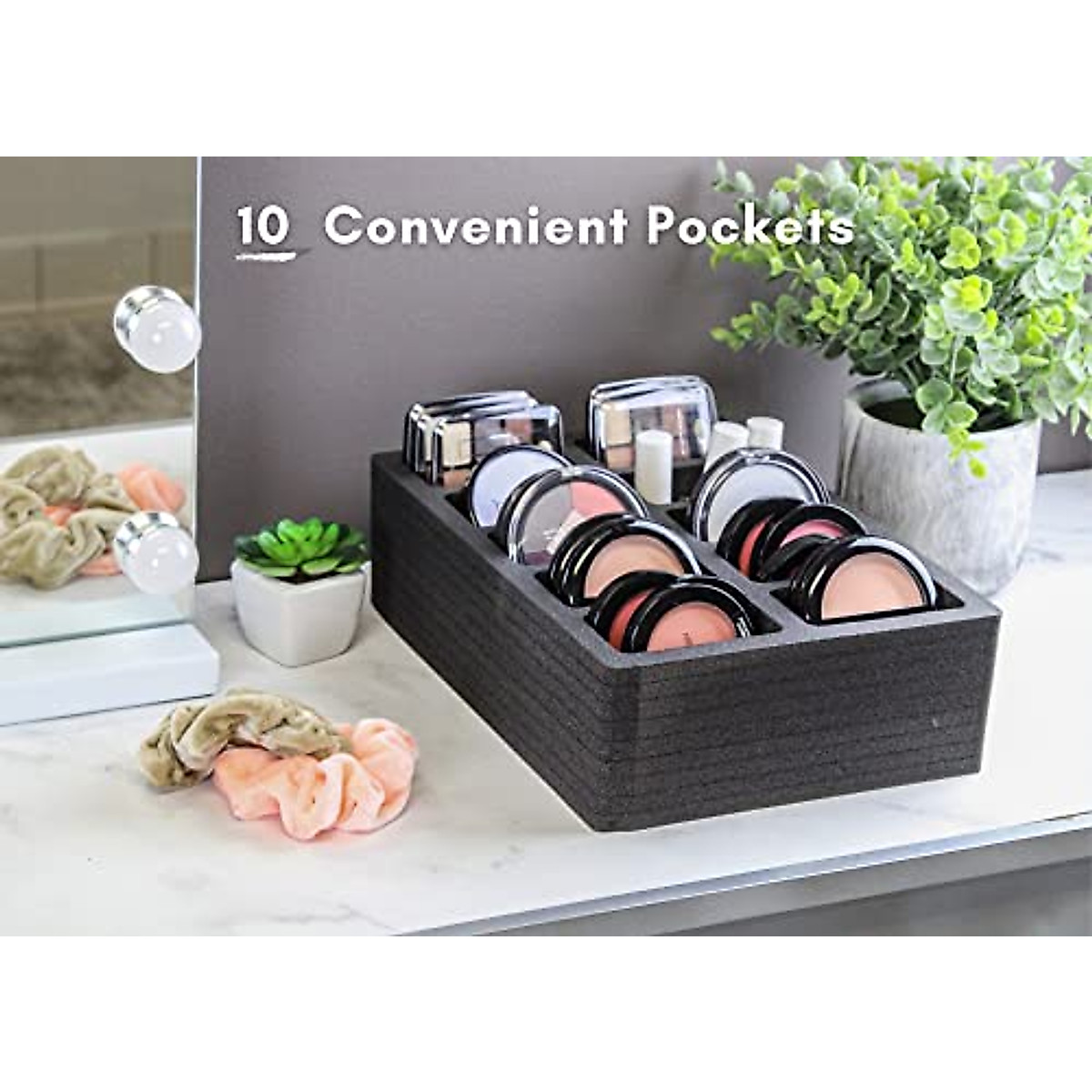 Polar Whale 2 Large Compact Organizer Stands Premium Durable Black Foam Tray Washable Waterproof Insert Storage for Home Bathroom Bedroom Cosmetic 11 x 8 x 3 Inches 10 Compartments