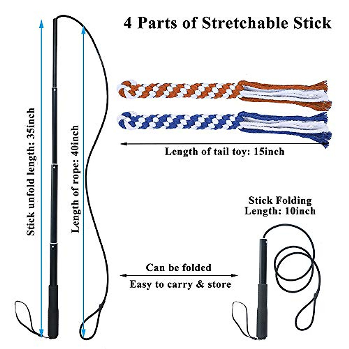 ASOCEA Dog Extendable Teaser Wand Pet Flirt Stick Pole Puppy Chasing Tail Interactive Toy for Small Medium Large Dogs Training Playing Exercise