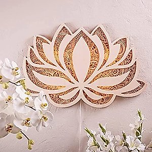 Mandala Yoga Room Night Light LED Multi-Layer Laser Cut Carved Light LED Elegant Wooden Mandala Hanging Light (Lotus)