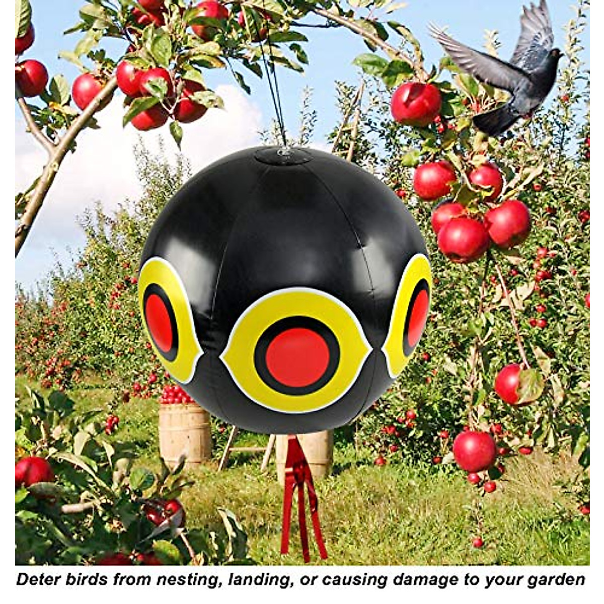 Home-X Bird Deterrent Balloons, Scare Birds Away, Garden Protection from Animals, Scarecrows for Garden, Set of 3, Multicolored, Each 40" D x 20.5" H