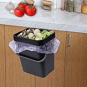 VIGIND Hanging Small Trash Can with Lid Under Sink for Kitchen, 5 L/ 1.3 Gallons Plastic Waste Basket,Food Waste Bin,Kitchen Compost Bin for Counter Top,Bathroom/Office (Black)