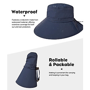 TOP-EX XL Sun Hats for Women SPF 50 Wide Brim Summer Hatsfor Ladies Waterproof Gardening Hiking Hat with Ponytail Hole & Neck Cover Packable Adjustable Medium Navy Blue