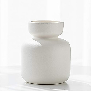 White Ceramic Flower Vase, Simplicity Vertical Textured Vase for Home Decor (White)