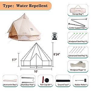 LETKIND Canvas Tent with Stove Jack, 4 Season Waterproof Camping Tent 4/6 Person Luxury Outdoor Glamping Yurt for Camping, Cotton Bell Tent for Winter Camping for Hunting Party