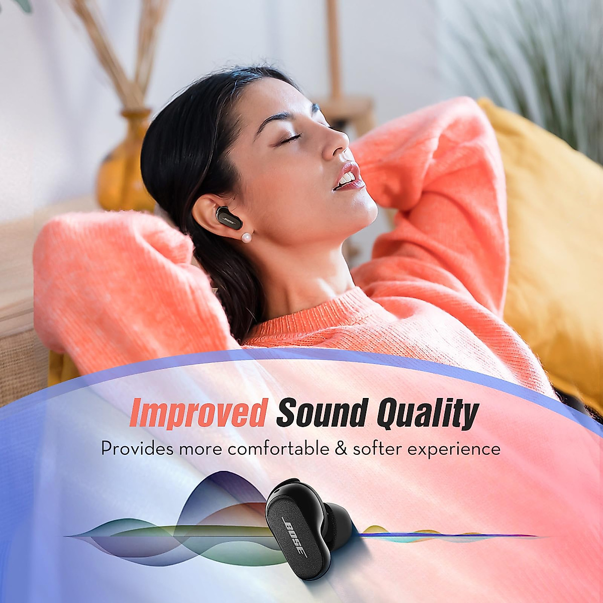 ABAZAR Memory Foam Tips for Bose QuietComfort Earbuds II & Ultra Earbuds, No Silicone Eartips Pain, Anti-Slip Replacement Ear Tips, Fit in The Charging Case, 3 Pairs (Mixed Sizes S/M/L, Black)