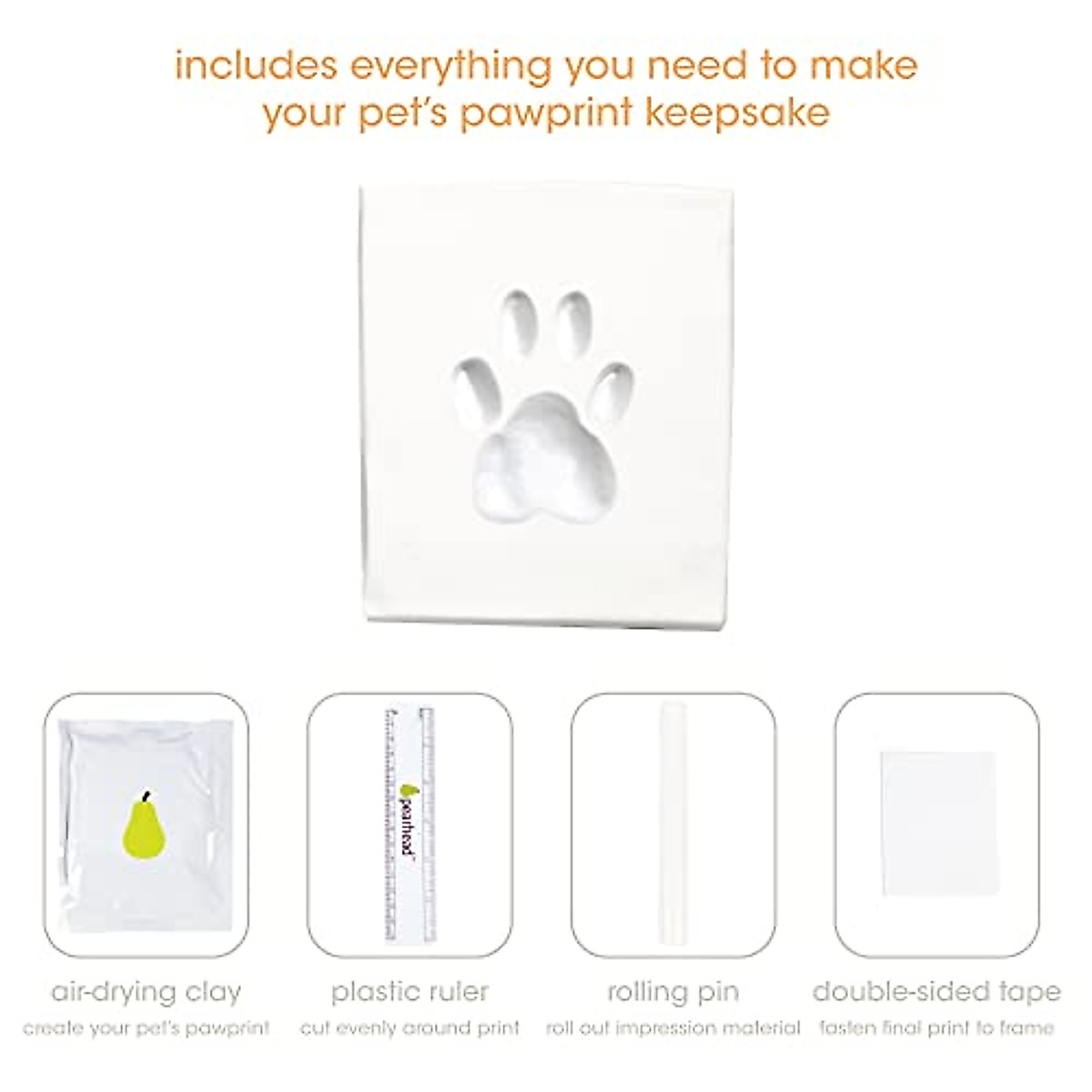 Pearhead Dog or Cat Pawprint Tabletop Photo Frame With Clay Imprint Kit, Tabletop Pet Keepsake Picture Frame, Paw Print Making Kit Included, 4" x 6" Photo Insert, Espresso