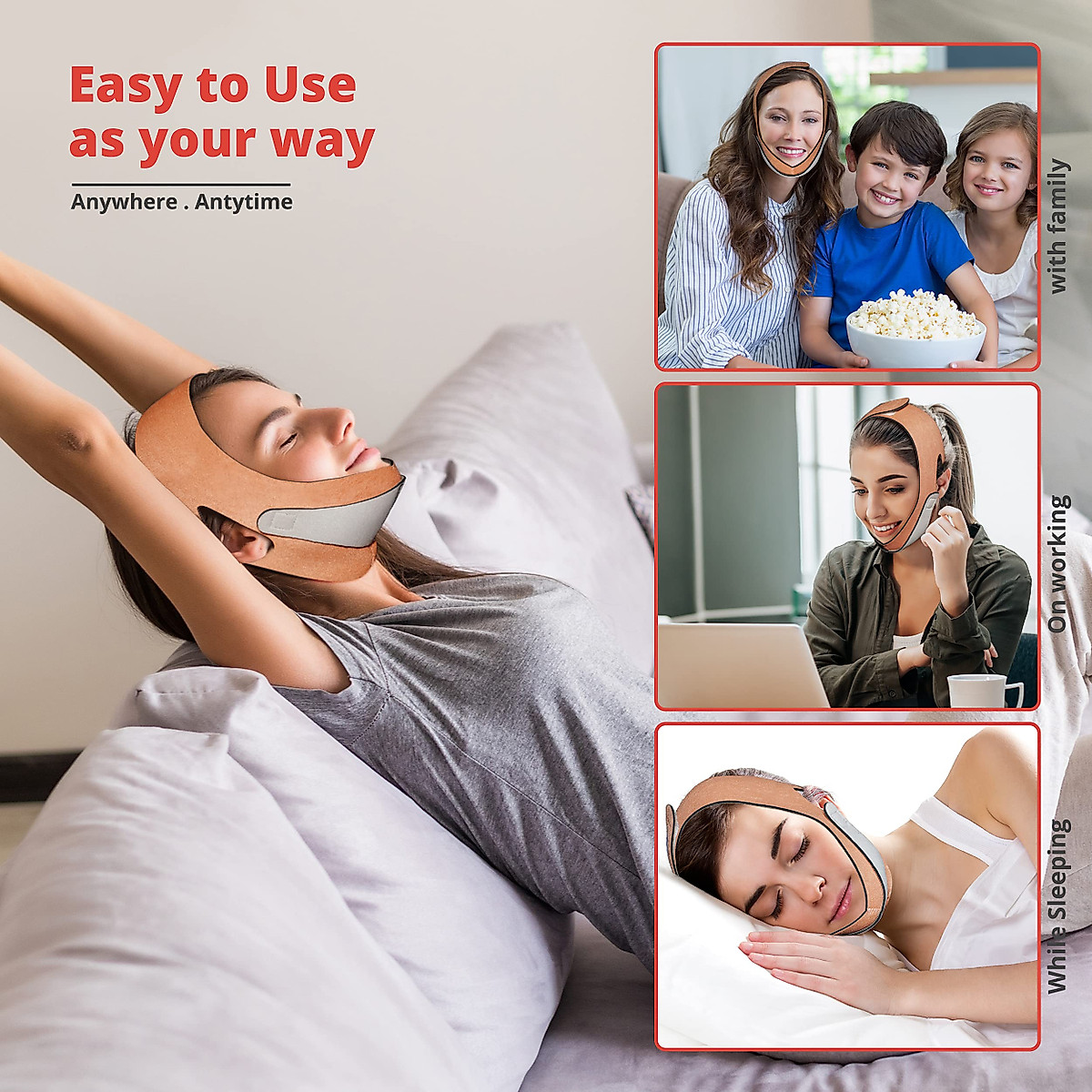 Face Slimming Strap Reusable Double Chin Reducer Adjustable Antiaging Face Lift Extra Grip Anti-wrinkle Face Slimmer V Line Face Lifting Mask Chin Strap - Orange