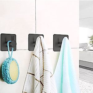 Fotosnow Black Adhesive Towel Hooks Heavy Duty Stick on Wall Hooks Shower Hooks for Bathroom Kitchen Door-4 Packs