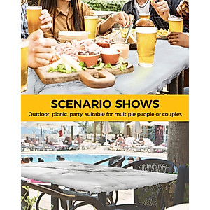 Fitted Table Cover for 4ft Rectangle Tables White Abstract Marble Art Elastic Edge Waterproof Tablecloth Cover for Indoor Outdoor Patio Garden Kitchen Tabletop Decor Grey Stone Nature Agate