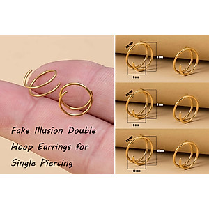 Double Hoop Earrings for Single Piercing, 3 Pairs 316L Surgical Steel Spiral Twist Illusion Lobe Cartilage Helix Hoop Earring Double Hoop Earrings for One Hole
