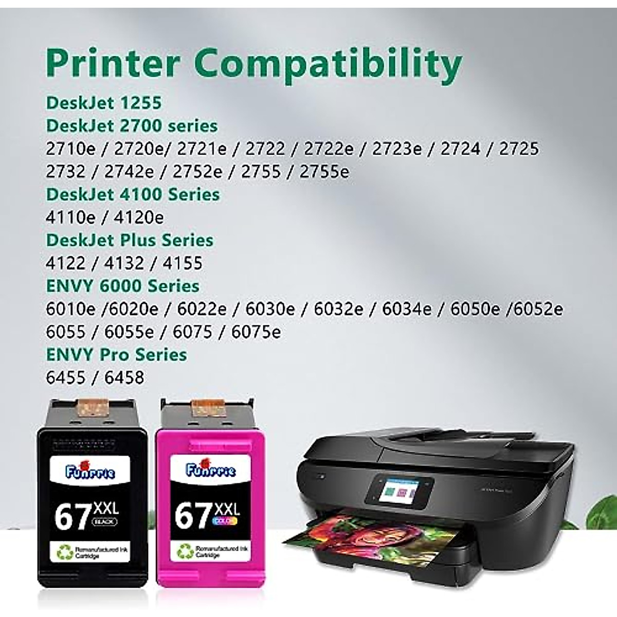 67XL XXL Ink Cartridge Replacement for HP 67XXL 67XL Black Color Combo Pack 67XXL with Hp DeskJet 2755 2732 2722 2724 2742 2725 Plus Envy Pro 6455e 6452 6458