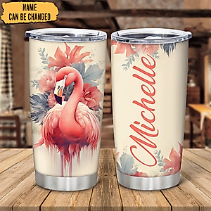 Hyturtle Personalized Gifts For Flamingo Lover - Flamingo Prints Custom Name Stainless Steel Tumbler 20oz With Lid - Idea Bird, Animal lover Gift For Women Girl On Birthday, Christmas