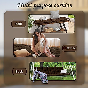 VKETU Outdoor Swing Cushions 3 Seater Replacement, 4" Thickened Waterproof Porch Bench Cushions with Ties, Patio Furniture Cushion for Backyard, Lawn and Garden (Coffee Color, 40x71in)