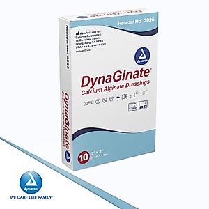 Dynarex DynaGinate Calcium Alginate Wound Dressing - Sterile, Non-Stick Topical Wound Pads - Absorbent Gel Patches for Moderate to High Exuding Cuts - for Medical & Home Use - 2"x 2", Box of 10