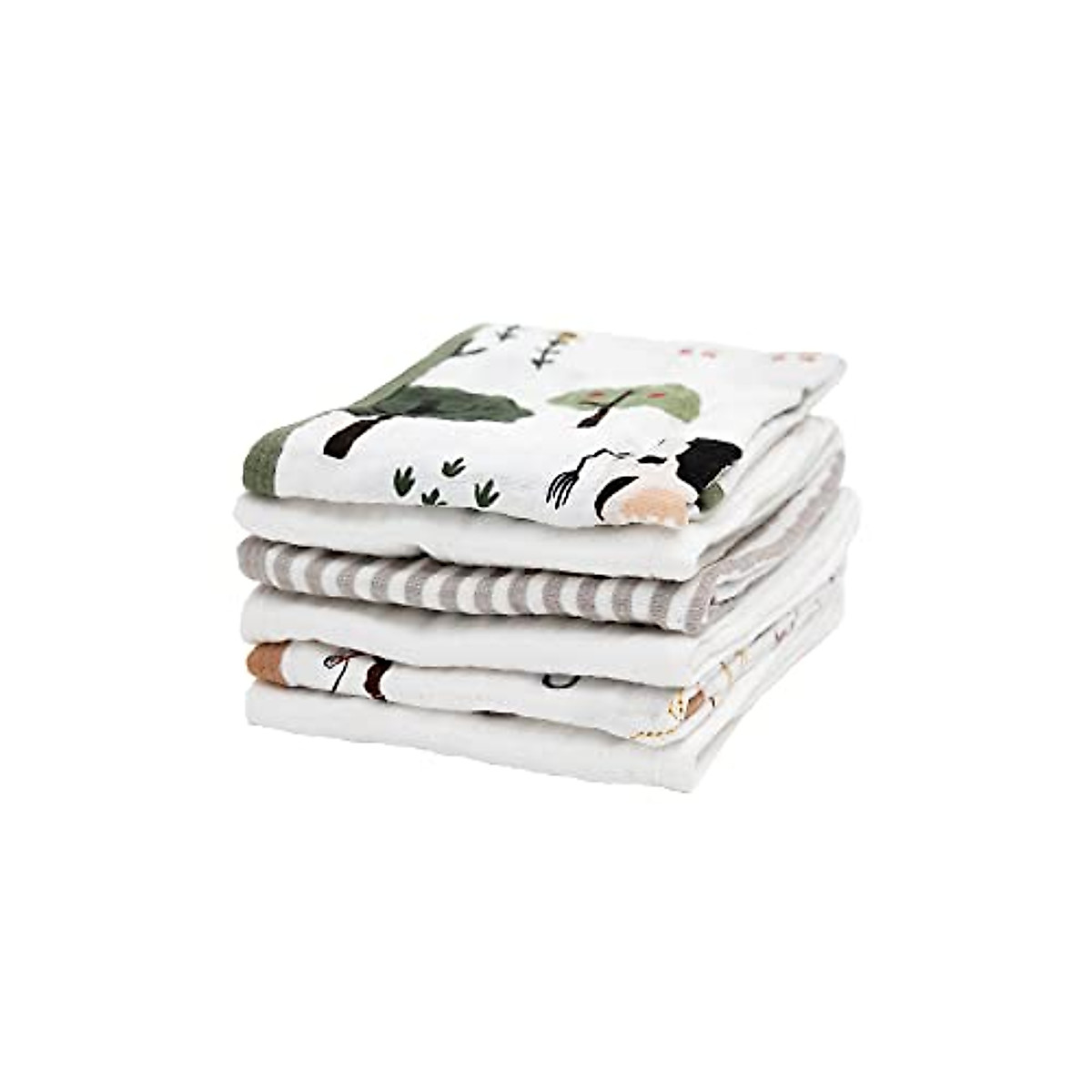 Red Rovr 6 Pack Cotton Muslin Burp Cloths | 100% Cotton | Multi-Layer | Ultra Absorbent | Super Soft | Ergonomic Design | Burping Newborn Baby | Reversible | Large 21”x14” | Family Farm