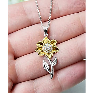To My Badass Daughter Gift From Mom Sunflower Necklace for Women, 925 Sterling Silver and Real Gold Cubic Zirconia Sunflower Pendant with Sentimental Message Card, From Mom Mommy, White