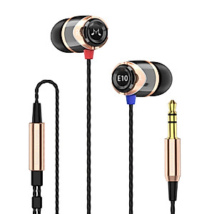 SoundMAGIC E10 Wired Earphones No Microphone HiFi Stereo Earbuds Noise Isolating in Ear Headphones Powerful Bass Tangle Free Cord Black Gold