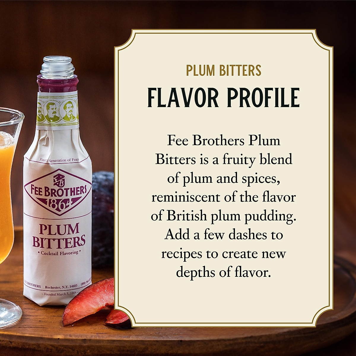 Fee Brothers Plum Cocktail Bitters - Aromatic Cocktail Mixer & Concentrated Flavoring, Gluten Free, Vegan-Friendly, 5 fl oz