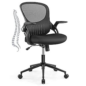 JHK Home Office Desk Chair – Ergonomic Office Chair with Lumbar Support and Flip-up Armrest, Height Adjustable Mesh Computer Chair, Swivel Task Chair, Conference Room, Black
