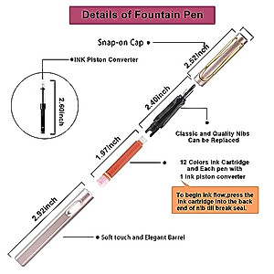 TIANREN Calligraphy Pen set,Fountain Pens with 8 Different Replaceable Nibs with 60 Ink Cartridges(12 Colors),Calligraphy set for Beginner Writing Drawing.