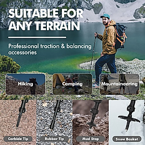 KINGGEAR Walking Stick - Adjustable Hiking Poles, 7075 Aluminum Trekking Poles with Quick Flip Lock, Lightweight Collapsible, Anti-Sweat Cork Grips, All Terrain（Black）