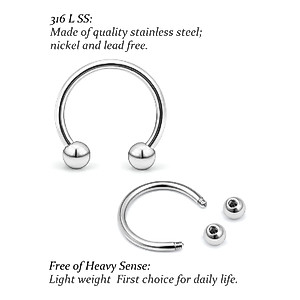 Vsnnsns 16G Surgical Steel Horseshoe Nose Septum Rings Piercing Jewelry Cartilage Helix Tragus Earring Studs Hoop Lip Horseshoe Ring Piercing Jewelry Retainer for Women Men 8mm 48pcs
