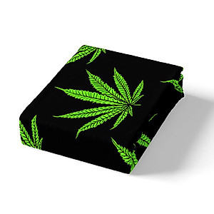 Erosebridal Marijuana Weed Leaves Bedding Set, Adult Cannabis Leaves Comforter Cover, Exotic Leaves Rustic Duvet Cover Twin Size, Soft Microfiber Bedspread Cover with Zipper Closure, Green Black