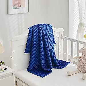 UOZZI BEDDING Flannel Fleece Baby Toddler Blanket All-Season Ultra Soft Plush Thin Small Blanket for Crib -100% Microfiber Polyester Navy Royal Blue 27x39 Inch