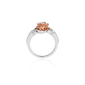 Jewelili Enchanted Disney Fine Jewelry 10K White Gold and Rose Gold 1/5 Cttw Diamond Belle Rose Ring