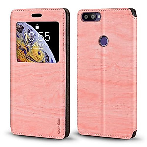 for Gigaset GS195 Case, Wood Grain Leather Case with Card Holder and Window, Magnetic Flip Cover for Gigaset GS195 (6.18”)