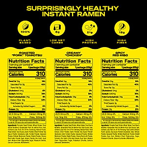 immi Variety Pack Ramen, Creamy "Chicken", Spicy Red Miso, Roasted "Pork" Tonkotsu, 100% Plant Based, Keto Friendly, High Protein, Low Carb, Packaged Noodle Meal Kit, Ready to Eat, 6 Pack