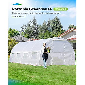 Quictent 20x10x6.6 FT Large Walk-in Greenhouse for Outdoors, Heavy Duty Gardening High Tunnel Green House, Protable Winter Hot House with PE Cover 2 Zipper Screen Doors & 8 Screen Windows, White
