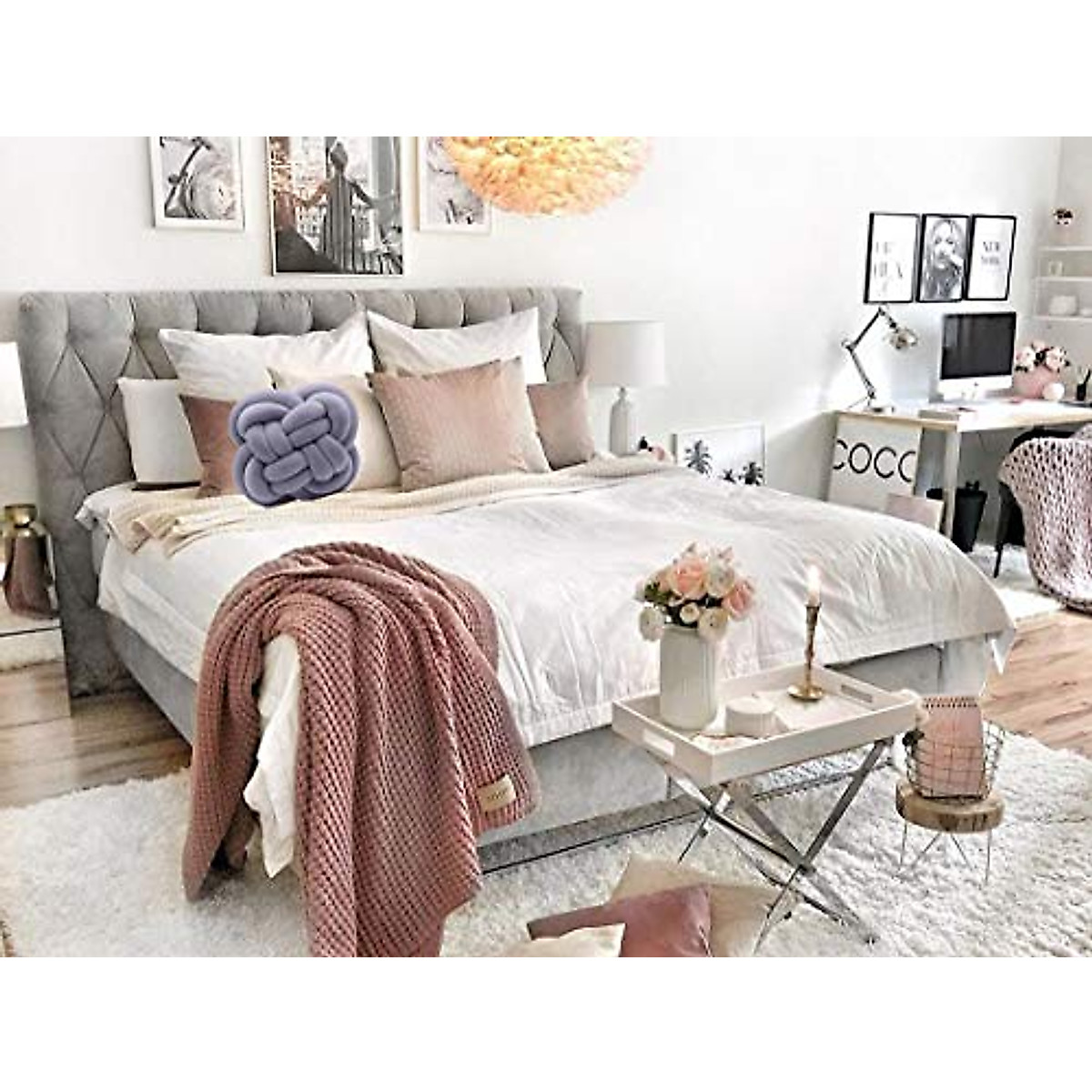 FLORAVOGUE Aesthetic Knot Throw Pillows Shaped Decor Cushion - Modern Home Sofa Decorative (Square 12 * 12, Light Grey)