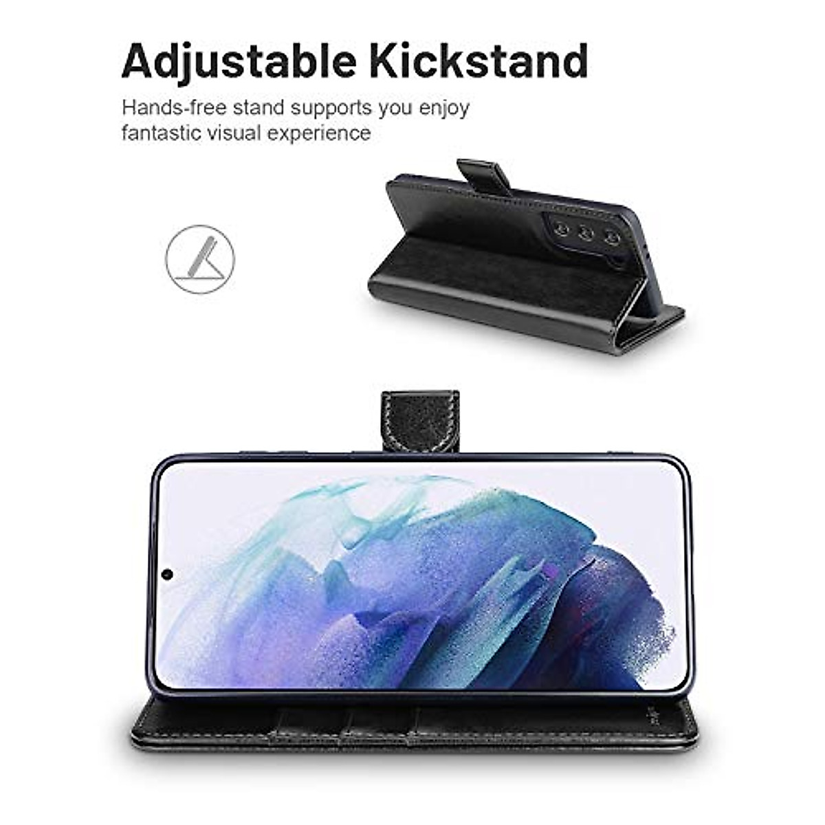 OCASE Compatible with Galaxy S21 5G Wallet Case, PU Leather Flip Folio Case with Card Holders RFID Blocking Kickstand [Shockproof TPU Inner Shell] Phone Cover 6.2 Inch (2021) - Black