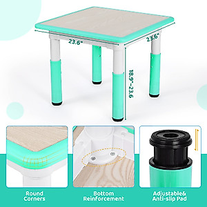 AuAg Kids Table and 4 Chairs Set, Height Adjustable Toddler Study Table and Chair Set for Age 2-10, Multi-Activity Art Table W/Graffiti&Scrubtable Desktop, for Daycare, Classroom, Home (Mint Blue)