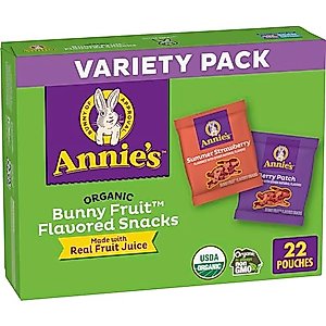 Annie's Organic Bunny Fruit Snacks, Variety Pack, Gluten Free, 22 ct, 15.4 oz