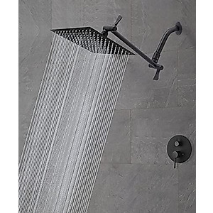 12'' Rain Shower Head with 11'' Adjustable Extension Arm - Eolax Large Rainfall Showerhead Solve Low Water Pressure and Flow - Bathroom Square Shower Heads Made of 304 Stainless Steel - Black