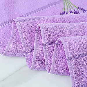 Pidada Hand Towels Set of 4 Lavender Floral Pattern 100% Cotton Soft Absorbent Decorative Towels for Bathroom 13.8 x 29.5 Inch (2 White 2 Purple)