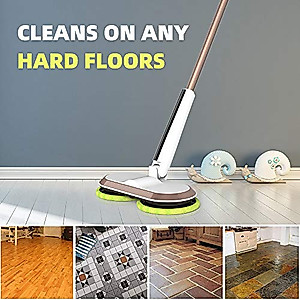 LIPTSIO Cordless Electric Mop, Scrubber Powerful Cleaner Handheld 180° Automatic Rotary +2 Extra Accessories, Polisher for Hard Wood, Tile, Vinyl, Marble and Laminate Floor (Red)