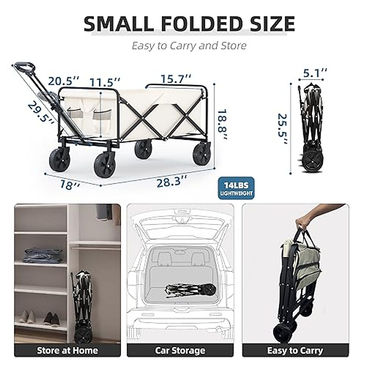 DreamQuest Wagon, Wagon Cart with Wheels Foldable,Load 260lbs Collapsible Folding Outdoor Utility Wagon Garden Carts for Transporting Heavy Loads, Shopping and Camping