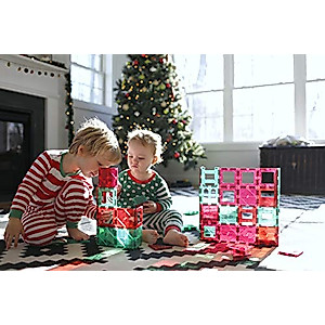 Playmags Magnetic Tile Building Set: Exclusive Educational Clickins 36-Pc. Kit: 18 Super Strong Clear Color Magnet Tiles Windows & 18 Letters & Numbers Stimulate Creativity & Brain Development